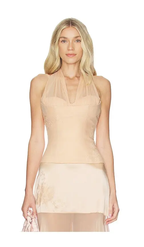 MIRROR PALAIS Matte Silk Chiffon Daydream Top - Beige