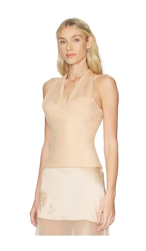 MIRROR PALAIS Matte Silk Chiffon Daydream Top - Beige