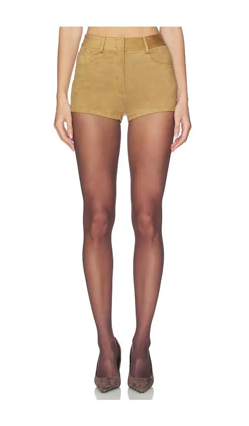 Norma Kamali High Waist Faux Suede Shorts - Tan