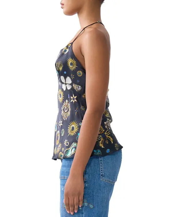Camilla Printed Silk Top With Chain Detail