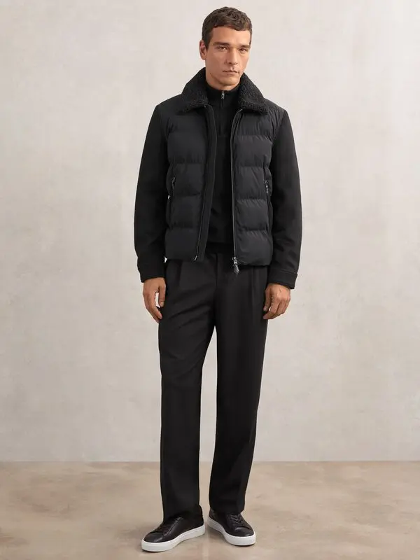 REISS Maximus Wool-sleeve Quilted Puffer Jacket - Black