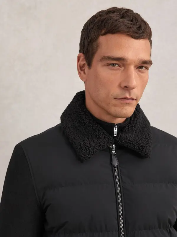 REISS Maximus Wool-sleeve Quilted Puffer Jacket - Black