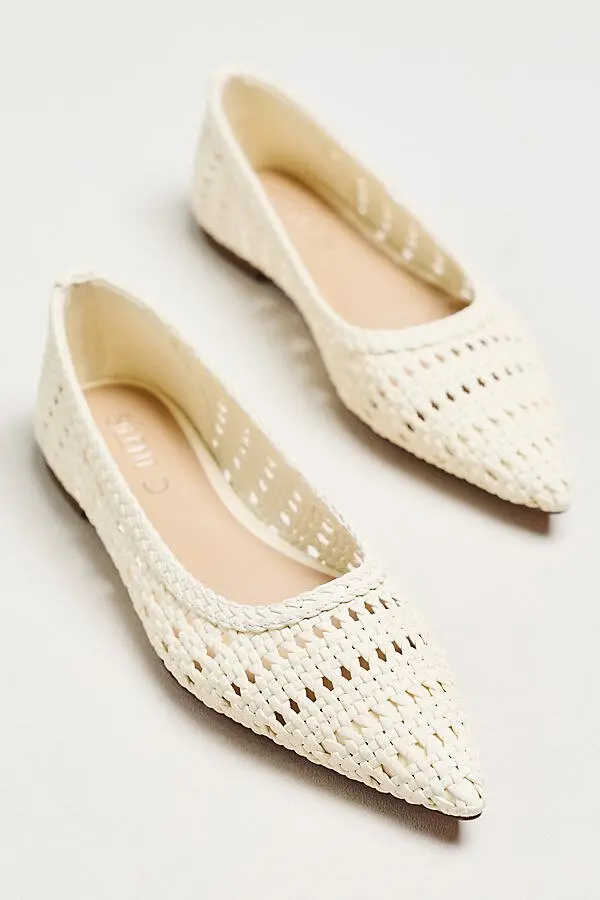 SILENT D Selma Woven Leather Pointed Flats - Ivory