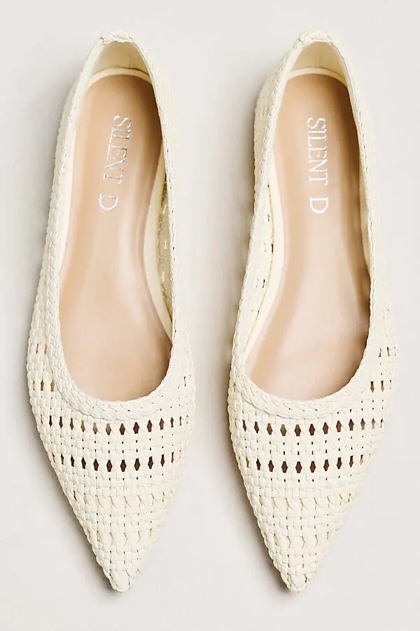 SILENT D Selma Woven Leather Pointed Flats - Ivory
