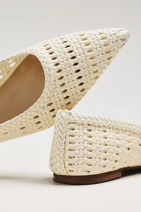 SILENT D Selma Woven Leather Pointed Flats - Ivory