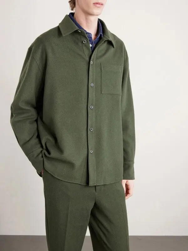 THE ELDER STATESMAN Wool, Silk And Cashmere-blend Overshirt - Green