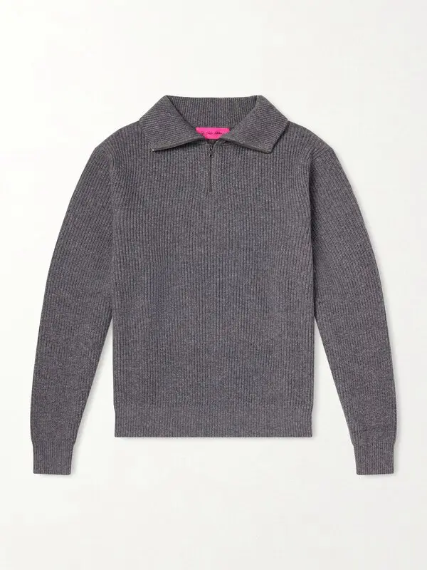 THE ELDER STATESMAN Clemente Ribbed Cashmere Half-zip Sweater - Gray
