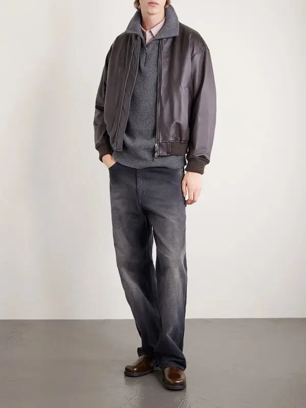THE ELDER STATESMAN Clemente Ribbed Cashmere Half-zip Sweater - Gray