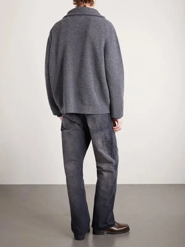 THE ELDER STATESMAN Clemente Ribbed Cashmere Half-zip Sweater - Gray