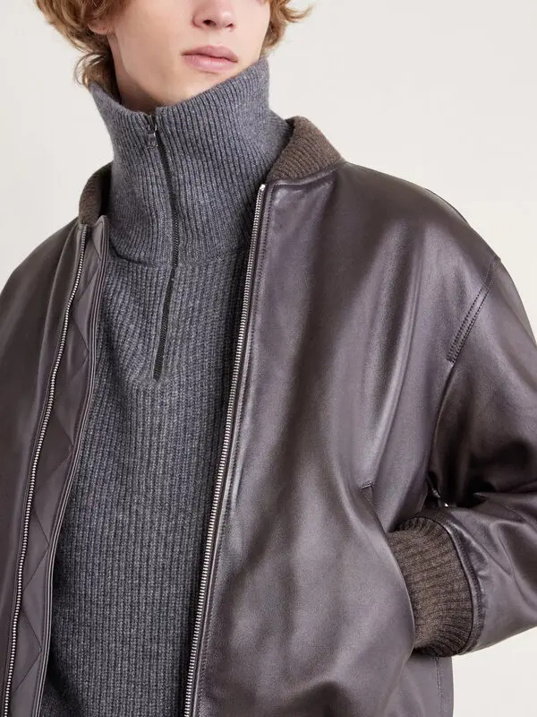 THE ELDER STATESMAN Clemente Ribbed Cashmere Half-zip Sweater - Gray