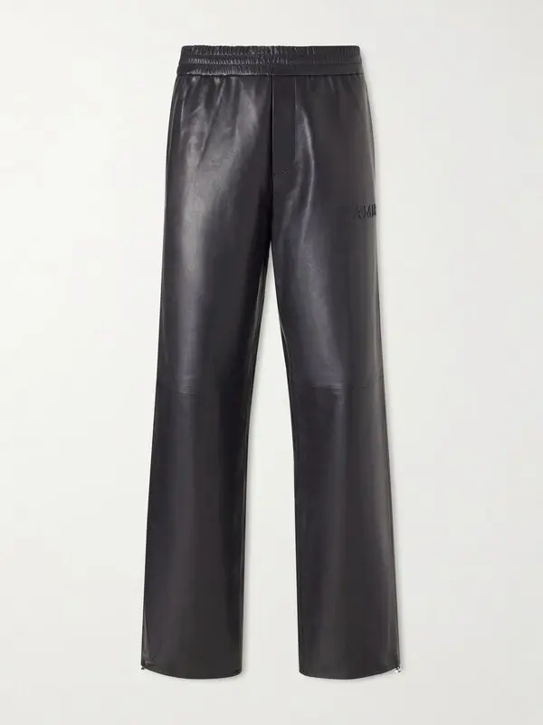 Amiri Logo-appliquéd Straight-leg Leather Trousers