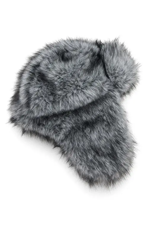 Mango Faux Fur Trapper Hat - Grey