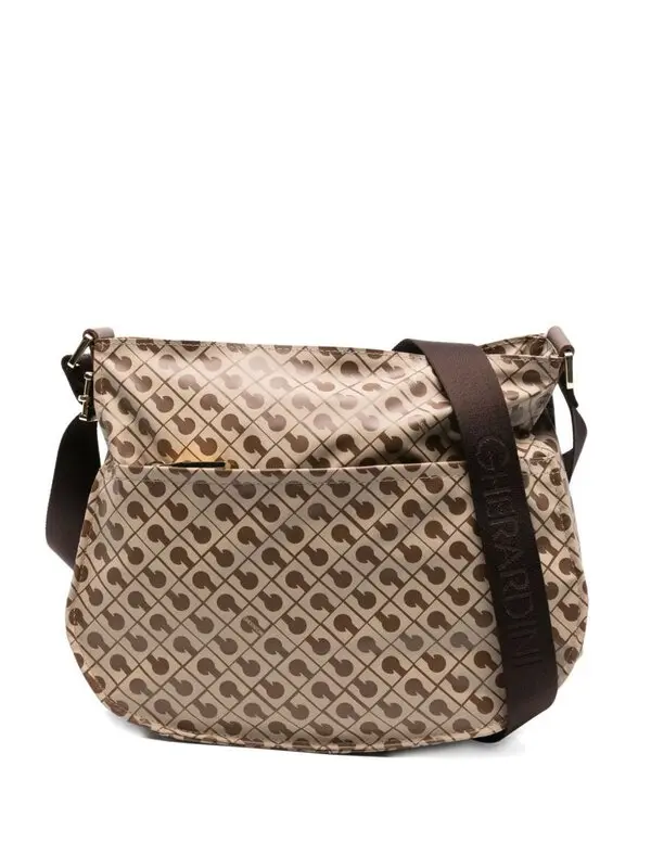 GHERARDINI Monogram Pattern Softy Excalibur Shoulder Bag - Marrone E Bianco