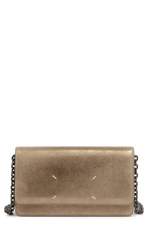 MAISON MARGIELA Medium Metallic Leather Wallet On A Chain - Cream Gold
