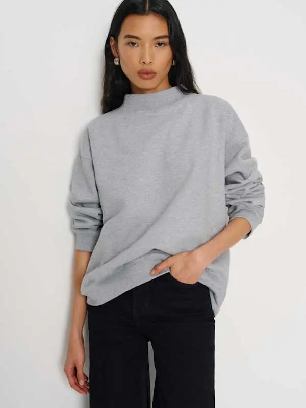 REFORMATION Jade Mock Neck Sweatshirt - Grey
