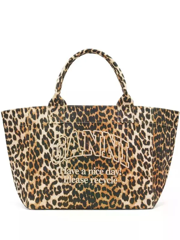 GANNI Leopard Print Zip Tote - Neutrals