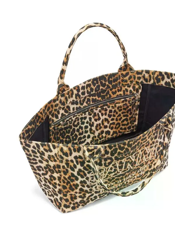 GANNI Leopard Print Zip Tote - Neutrals