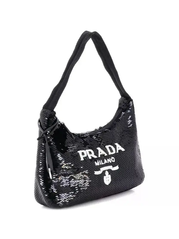 Prada Re-edition 2000 Sequins Mini Hobo Bag - Black