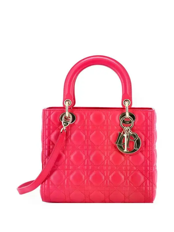 Dior Lady Cannage Quilt Lambskin Medium Satchel - Pink
