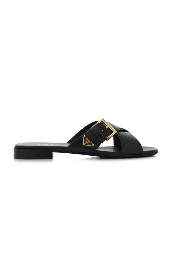 Prada Buckled Leather Crossover Sandals - Black