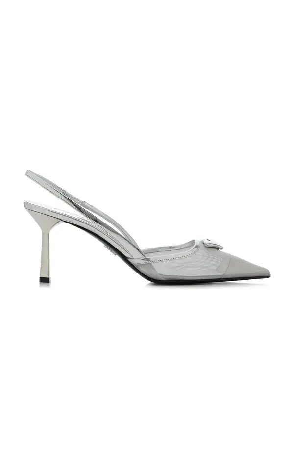 Prada Mesh Slingback Pumps - Silver