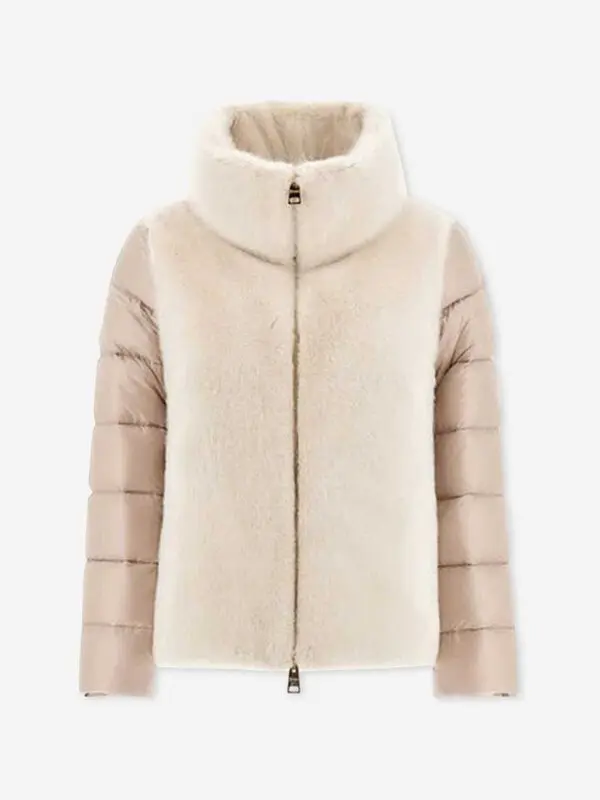 Herno Short Faux Fur Down Jacket - Beige