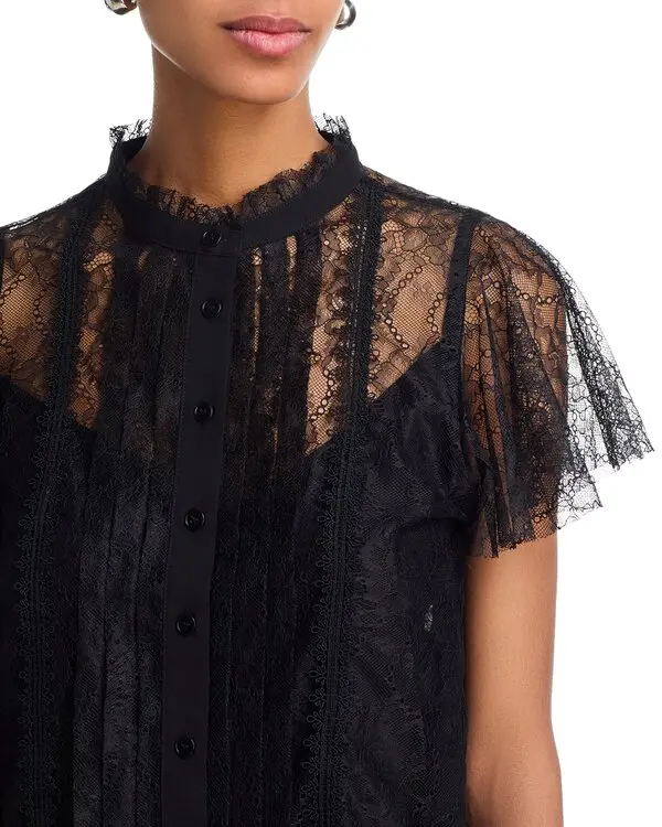Aqua Lace Shirt With Short Sleeves