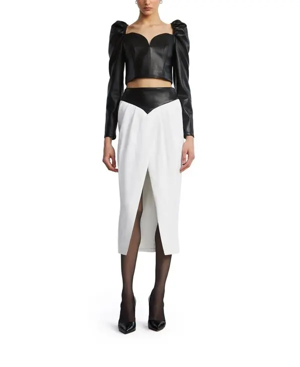 Bcbgmaxazria Leather And Crepe Skirt