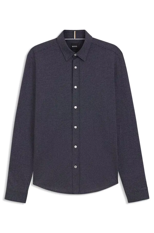 BOSS Slim-fit Shirt In Structured Cotton Jersey - Dark Blue