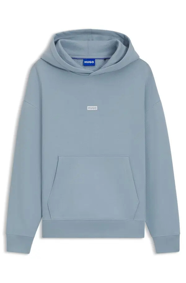 Hugo Cotton Terry Hoodie With Logo Detail - Light Blue