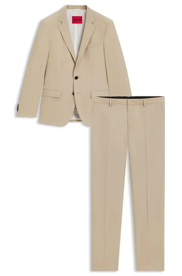 Hugo Performance-stretch Slim-fit Suit In A Wool Blend - Beige