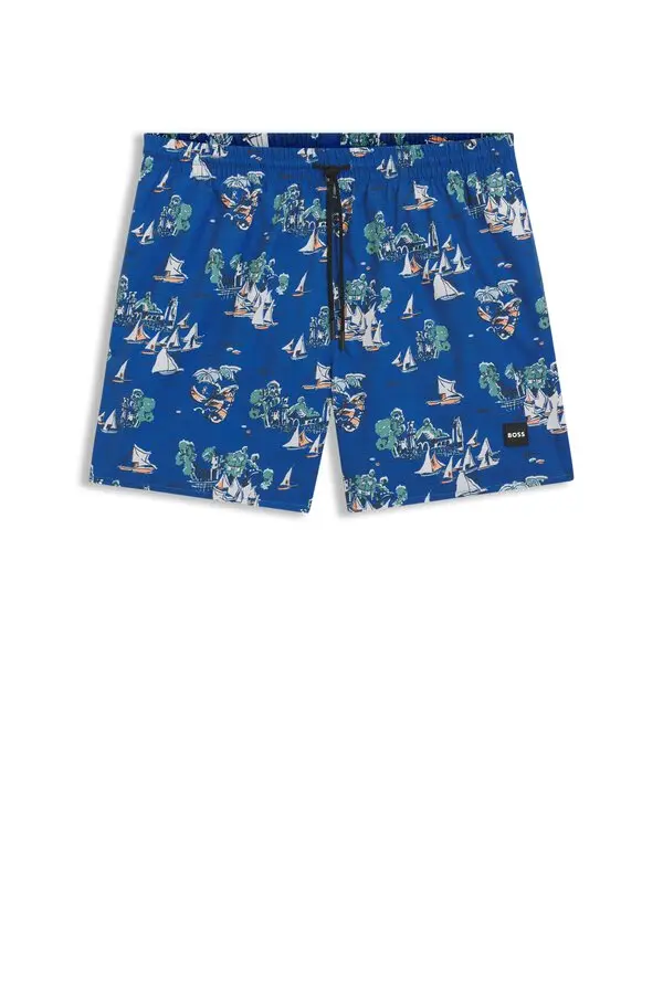 BOSS Printed Quick-dry Swim Shorts - Blue