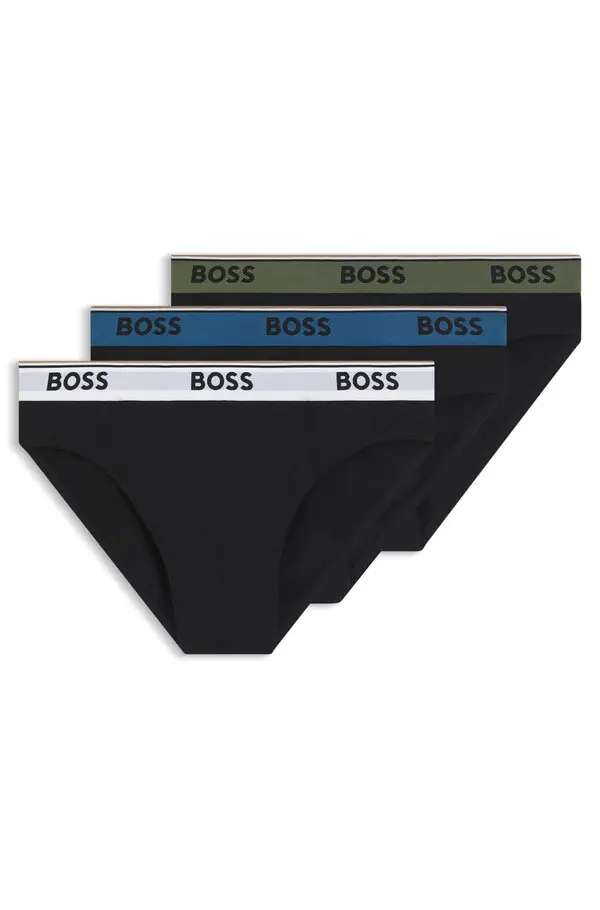 BOSS Three-pack Of Logo-waistband Briefs In Stretch Cotton - Black