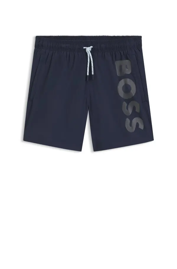 BOSS Logo Print Swim Shorts - Dark Blue