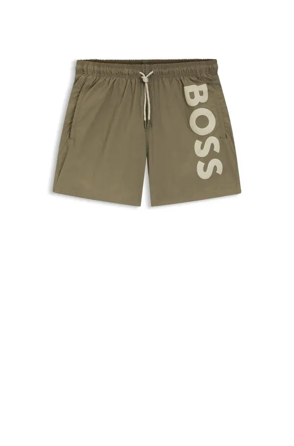 BOSS Logo Print Swim Shorts - Light Brown