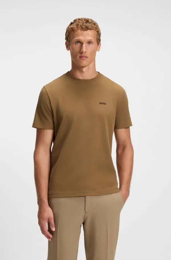BOSS Embroidered-logo T-shirt In Cotton Piqu - Brown