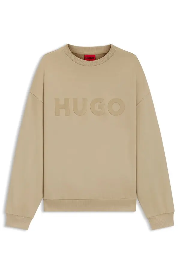 Hugo Oversized Cotton Terry Sweatshirt With Logo - Beige