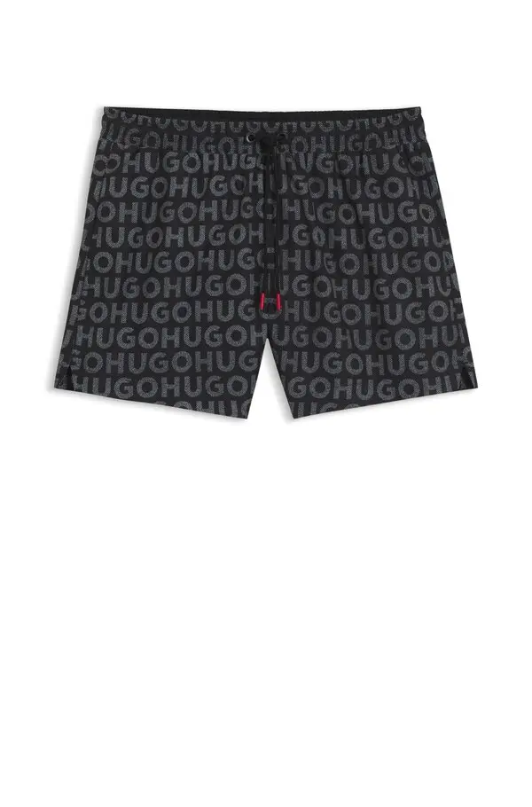 Hugo Logo Printed Swim Shorts - Black