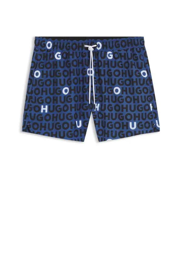 Hugo Logo Printed Swim Shorts - Blue