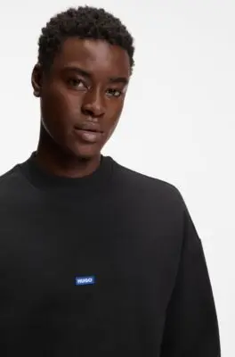 Hugo Cotton-terry Sweatshirt With Logo Patch - Black