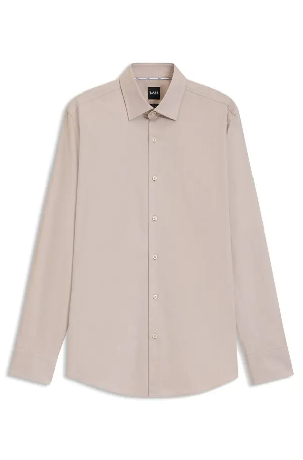 BOSS Easy-iron Slim-fit Shirt In Stretch-cotton Twill - Beige