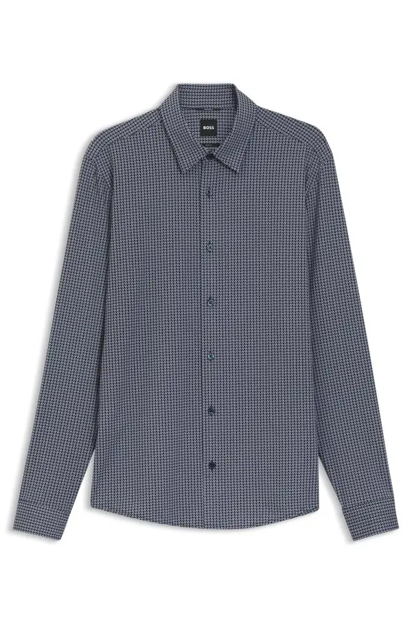 BOSS Slim-fit Shirt In Italian-made Performance-stretch Jersey - Dark Blue