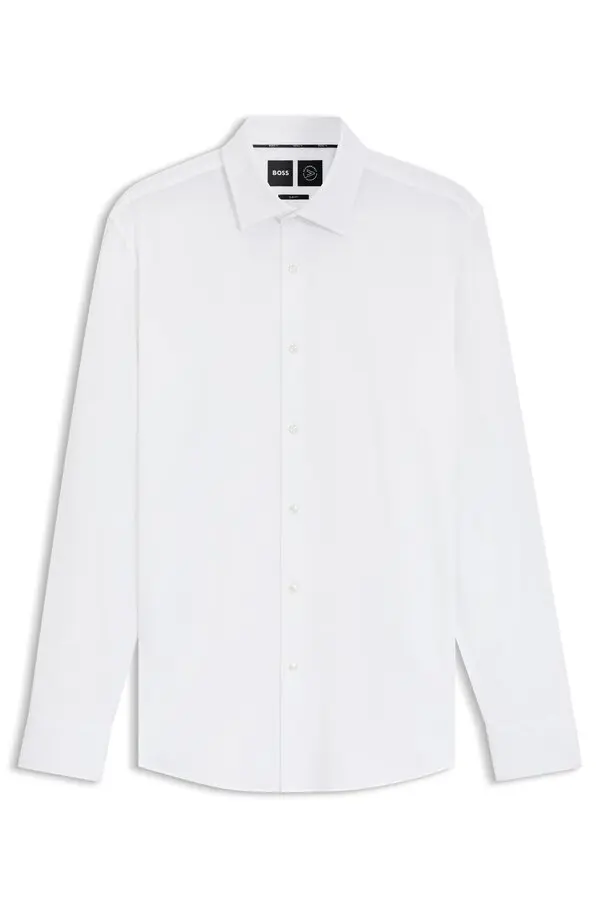 BOSS Slim-fit Shirt In Italian-made Performance-stretch Jersey - White