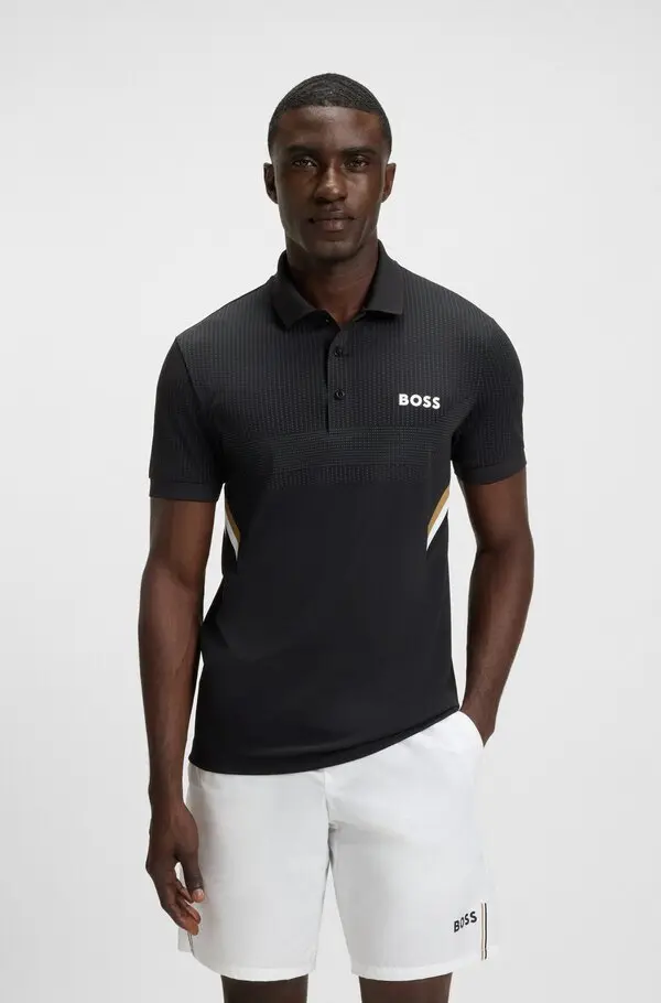 BOSS Active Moisture-managing Slim-fit Polo Shirt In Stretch Piqu - Black