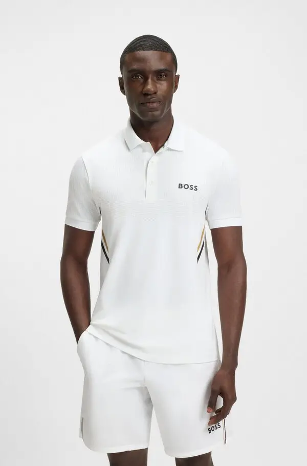 BOSS Active Moisture-managing Slim-fit Polo Shirt In Stretch Piqu - White