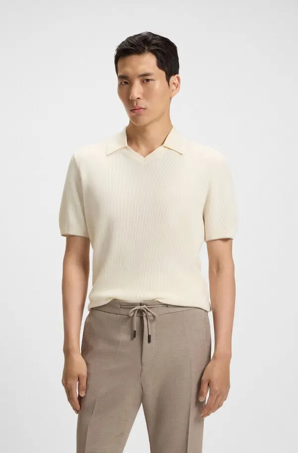 BOSS Knit Polo Sweater In Silk And Cotton - White