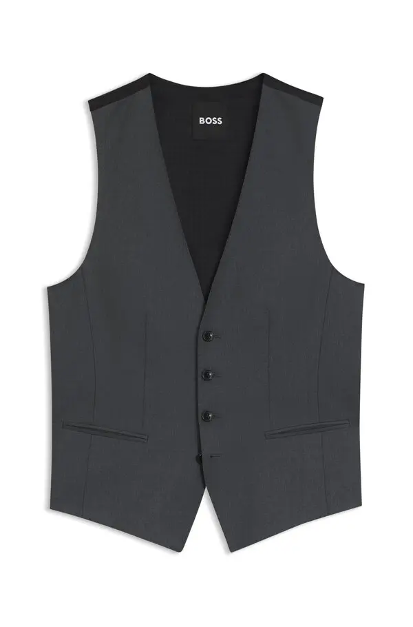 BOSS Slim Fit Wool Serge Waistcoat - Dark Grey