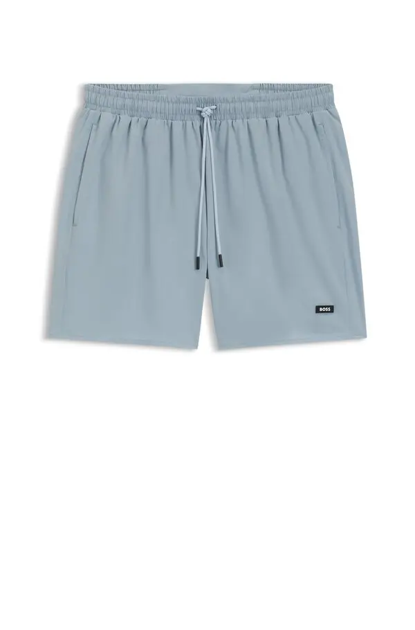 BOSS Swim Shorts With Rubber Logo Badge - Light Blue