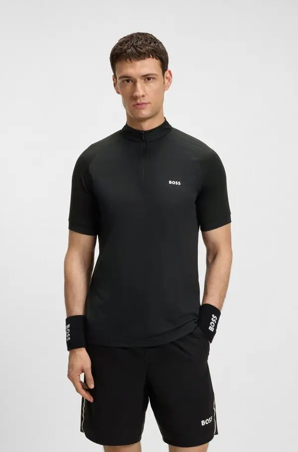 BOSS Stretch-ripstop Slim-fit Polo Shirt With Quick-dry Performance - Black