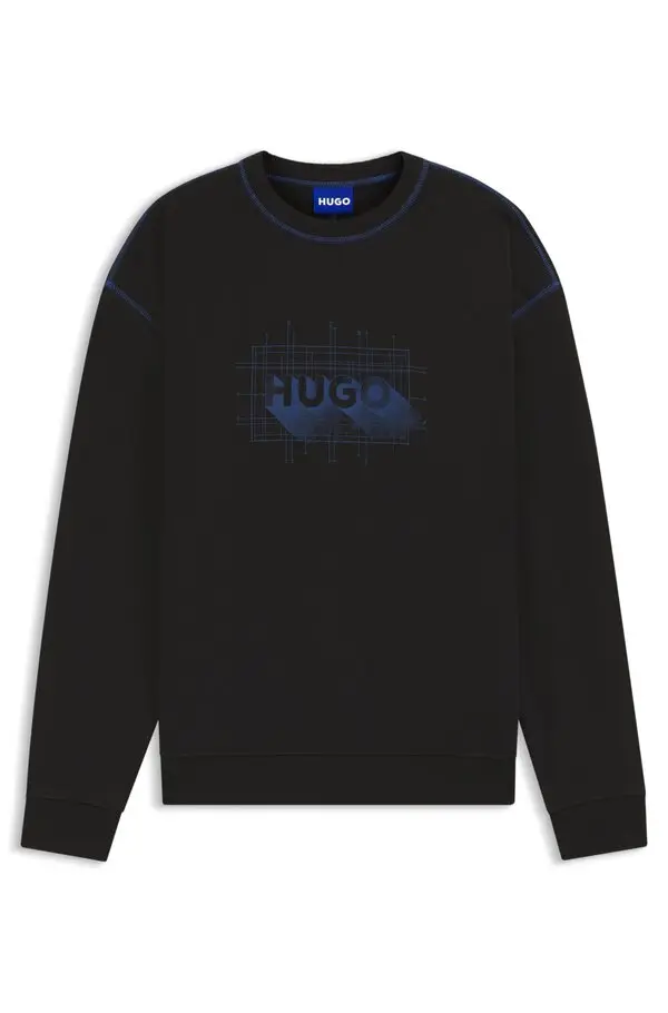 Hugo Cotton Terry Sweatshirt With Logo Artwork - Black